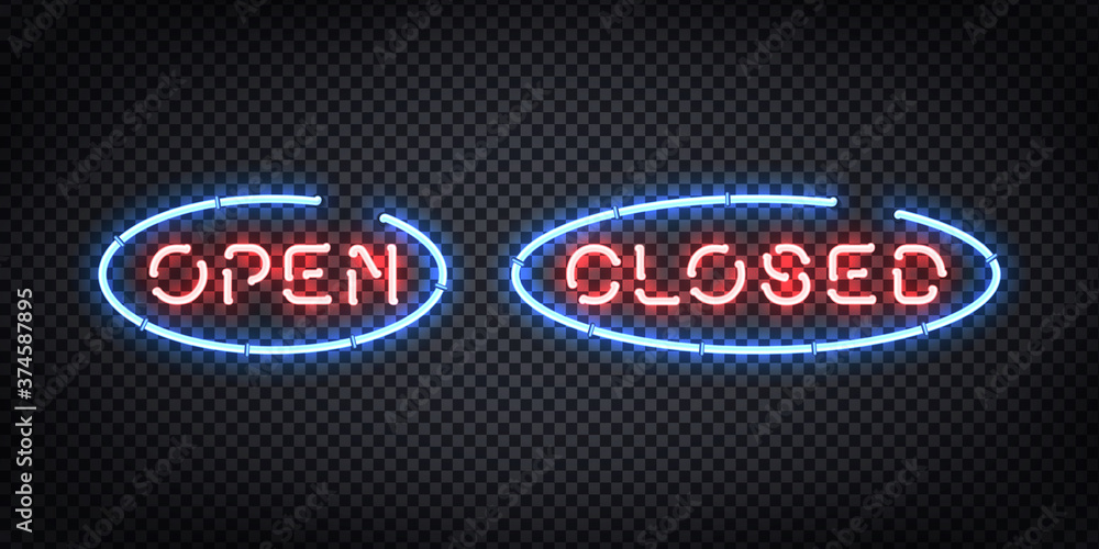 Vector realistic isolated neon sign of Open and Closed logo for ...