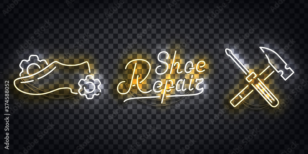 Vector set of realistic isolated neon sign of Shoe Repair logo for ...