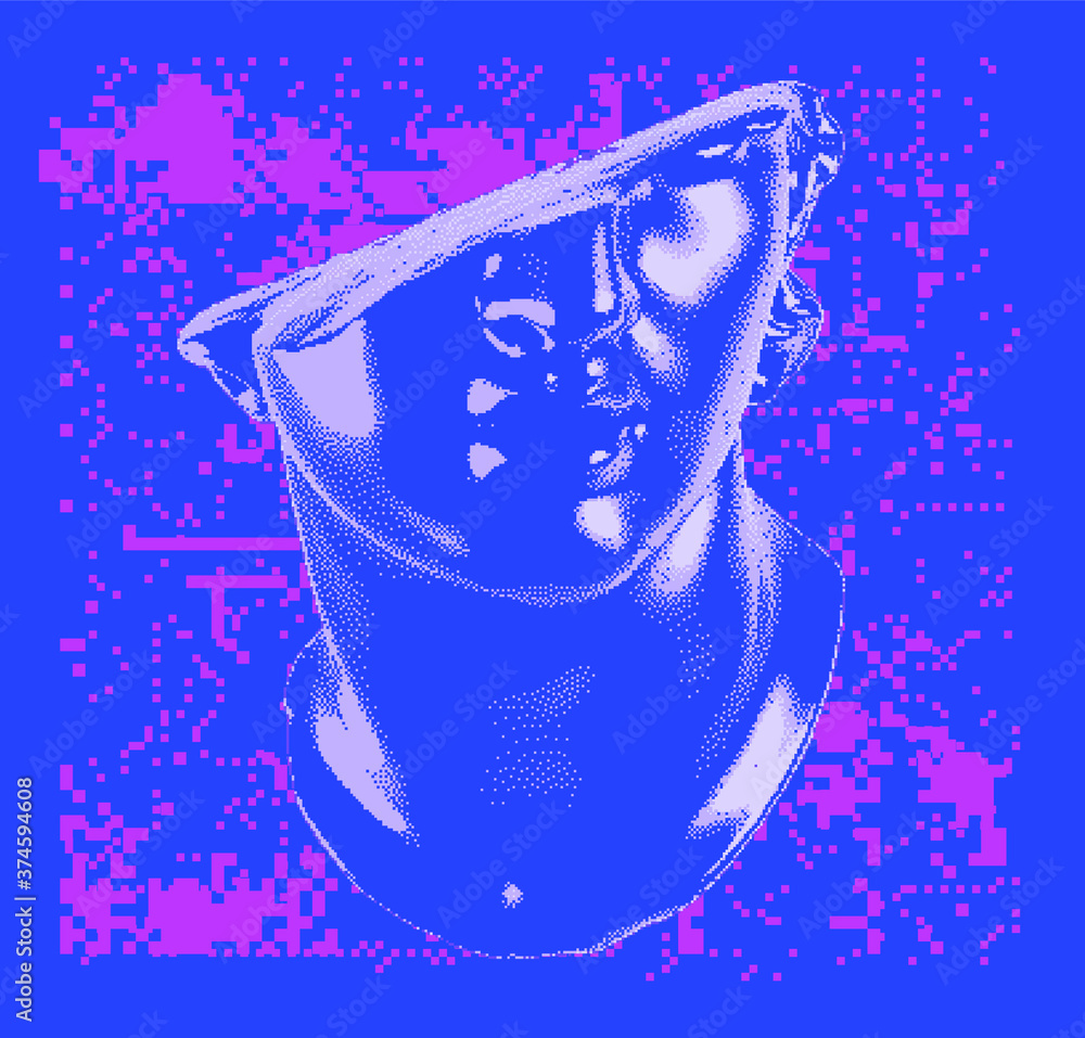 Vetor de Fragmentary marble of plaster bust in bitmap pixel art style ...