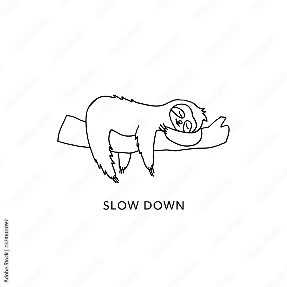 Sloth sleeping on the tree contour drawing. Cute jungle animal vector ...