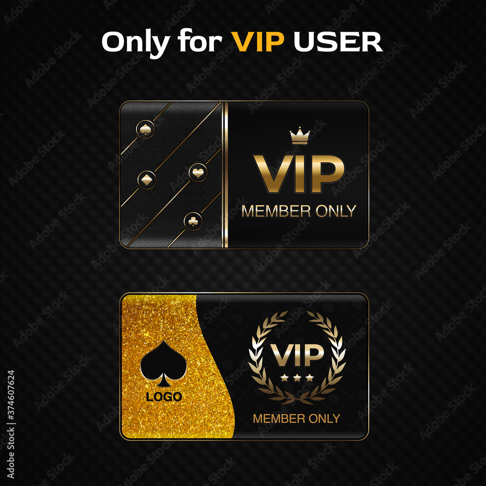 Golden VIP card template - type design with crown, laurel wreath and ...