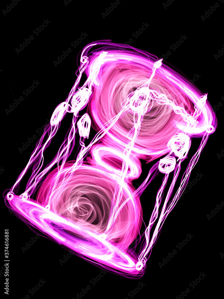 A beautiful hand-drawn Changgo in a black background with futuristic ...