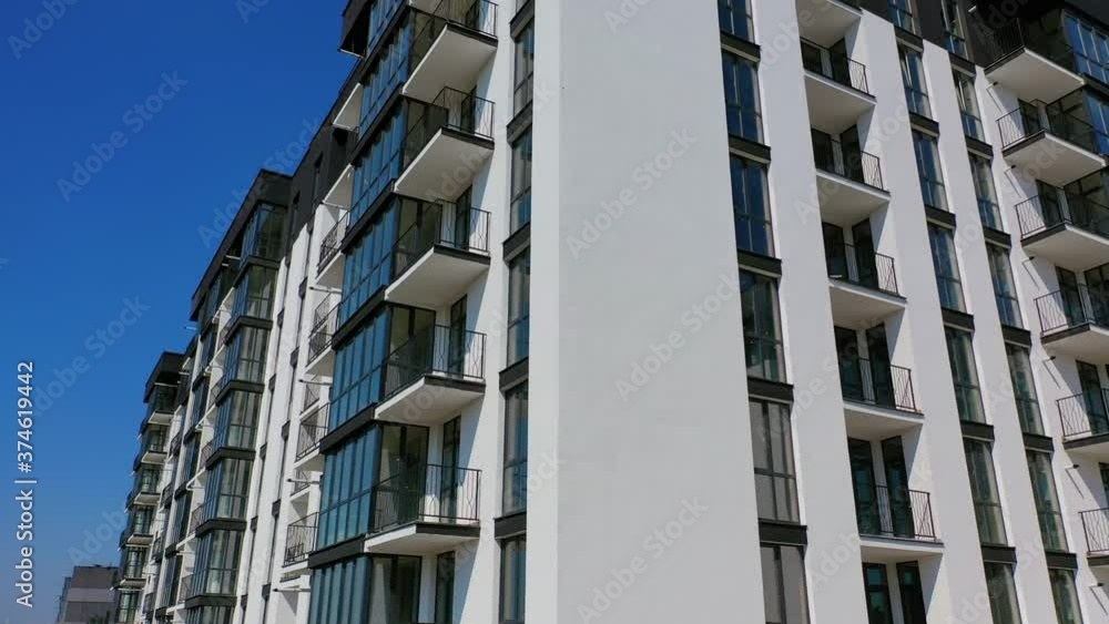Newly built modern apartment building facade. Exterior of multi storey ...
