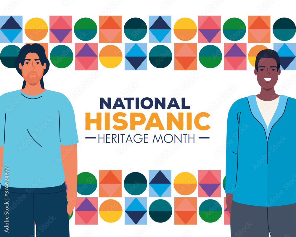 latin men cartoons with colored shapes design, national hispanic ...