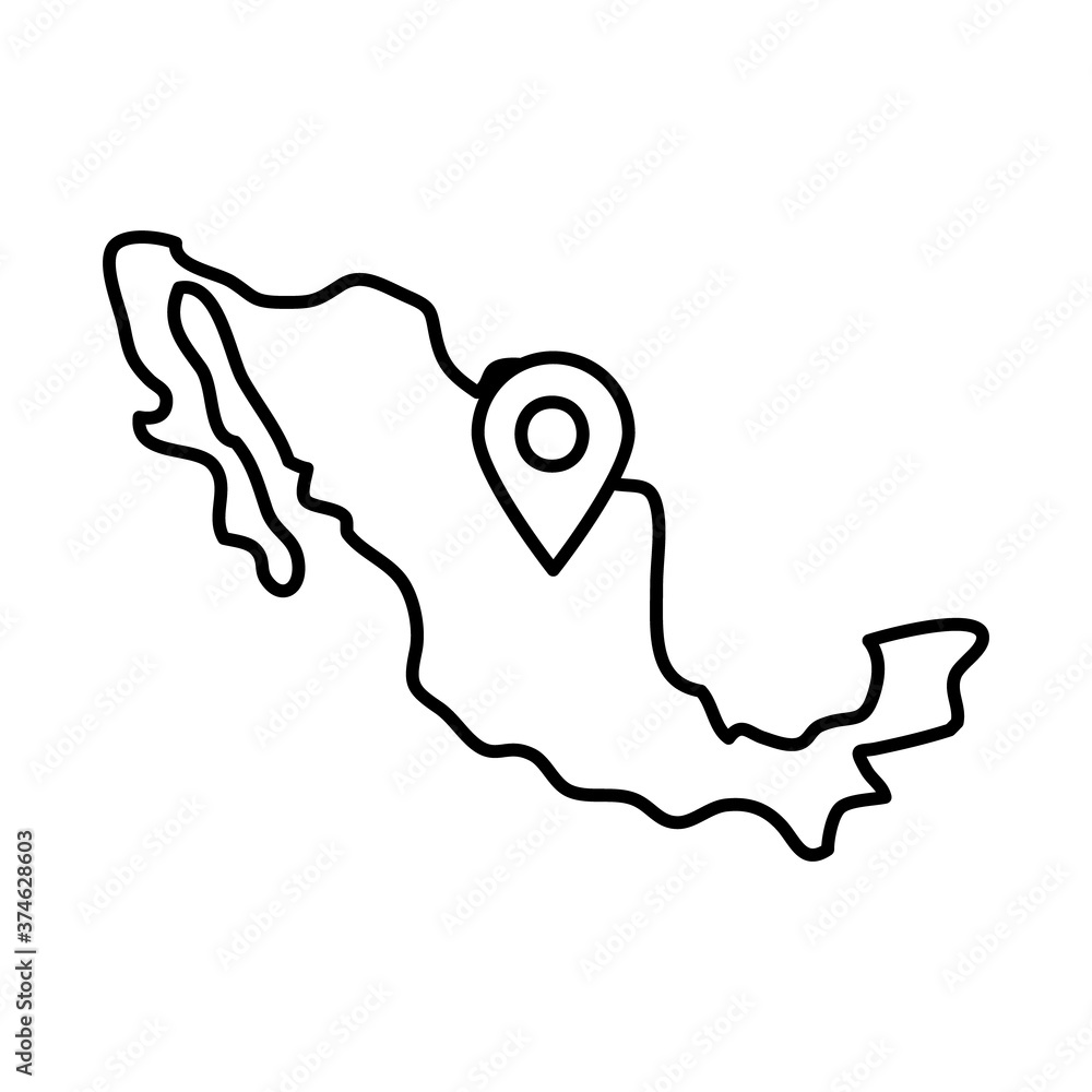 mexico map with location pin icon, line style Stock Vector | Adobe Stock