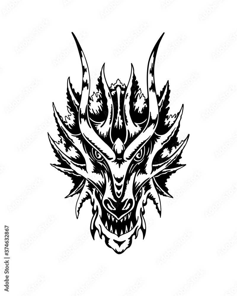 Chinese Dragon Head. Hand Drawn Vector Illustration Stock Vector ...