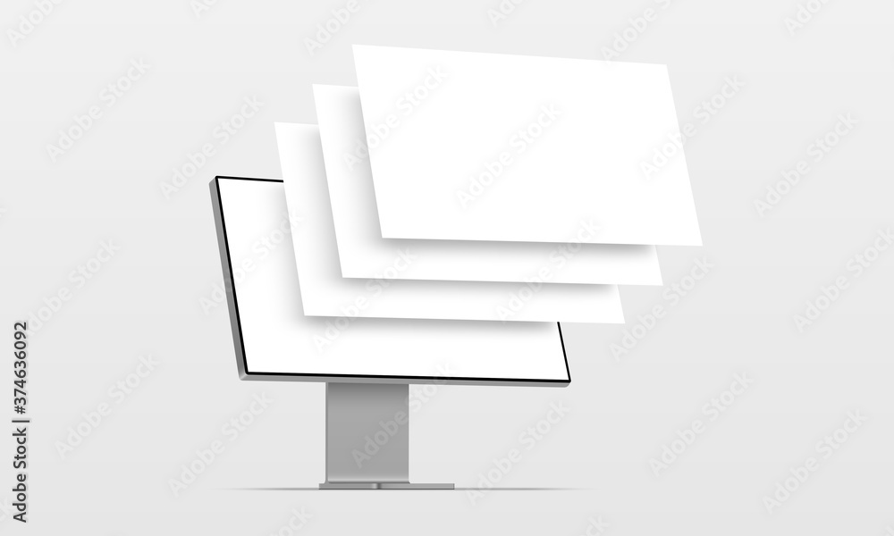 PC mockup with blank wireframing pages. Concept for showcasing web ...