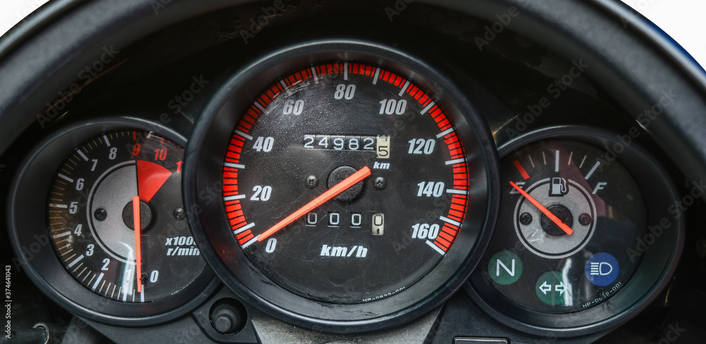 Vehicle dashboard meter cluster with speedometer, fuel gauge and RPM ...