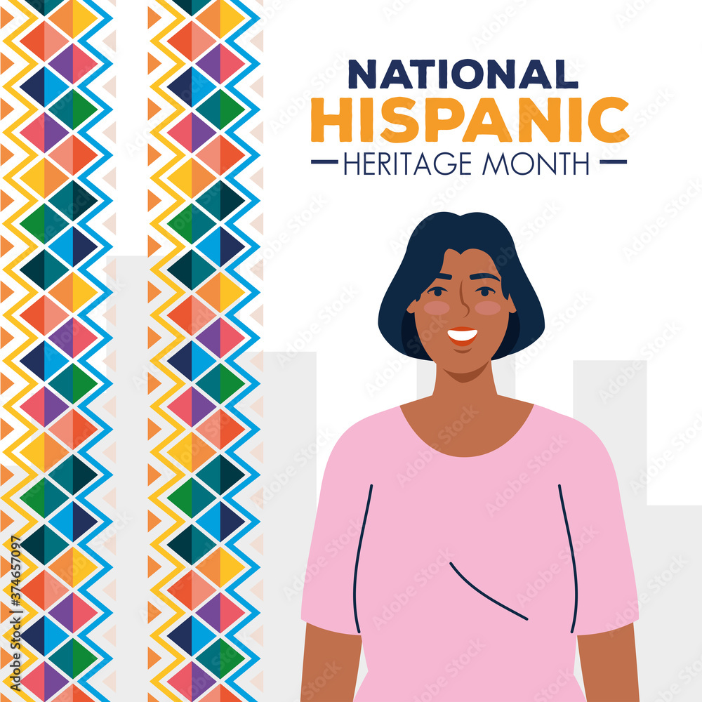 latin woman cartoon with colored shapes design, national hispanic ...