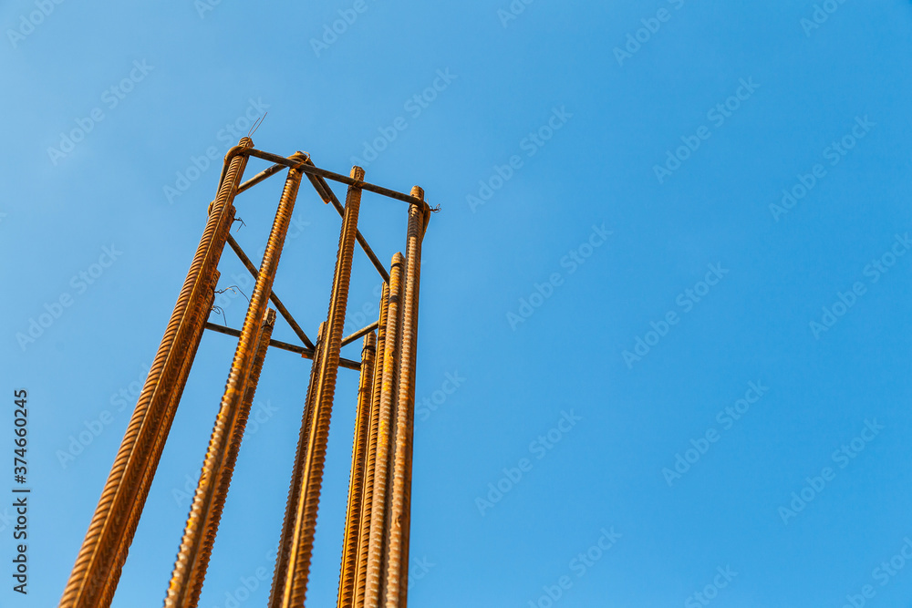 steel rebar for reinforcement concrete at construction site with house ...