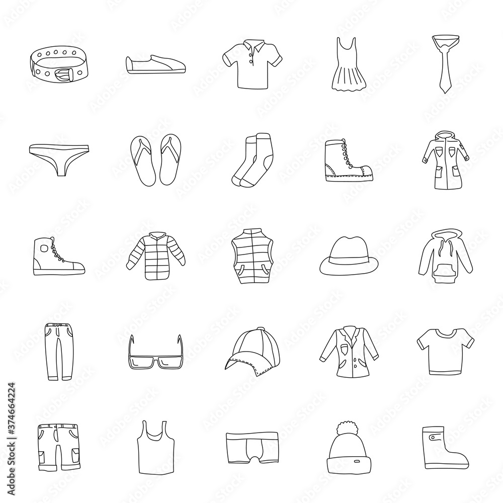 clothes hand drawn linear doodles isolated on white background. clothes ...