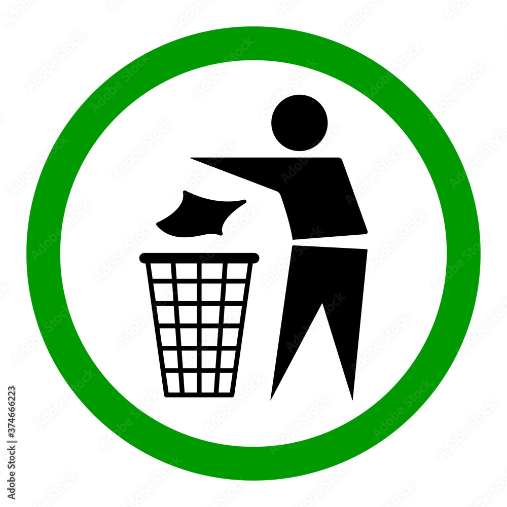Do not litter flat icon in green circle isolated on white background ...