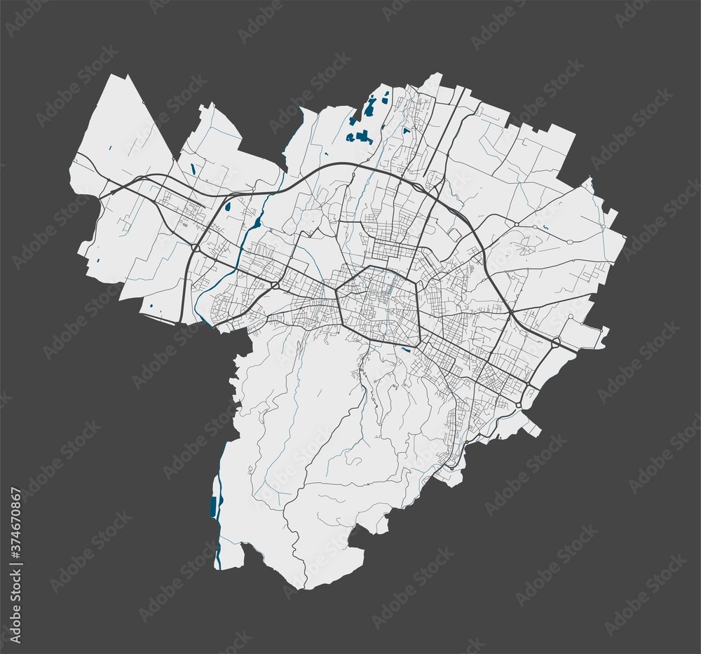 Bologna map. Detailed map of Bologna city poster with streets, water ...