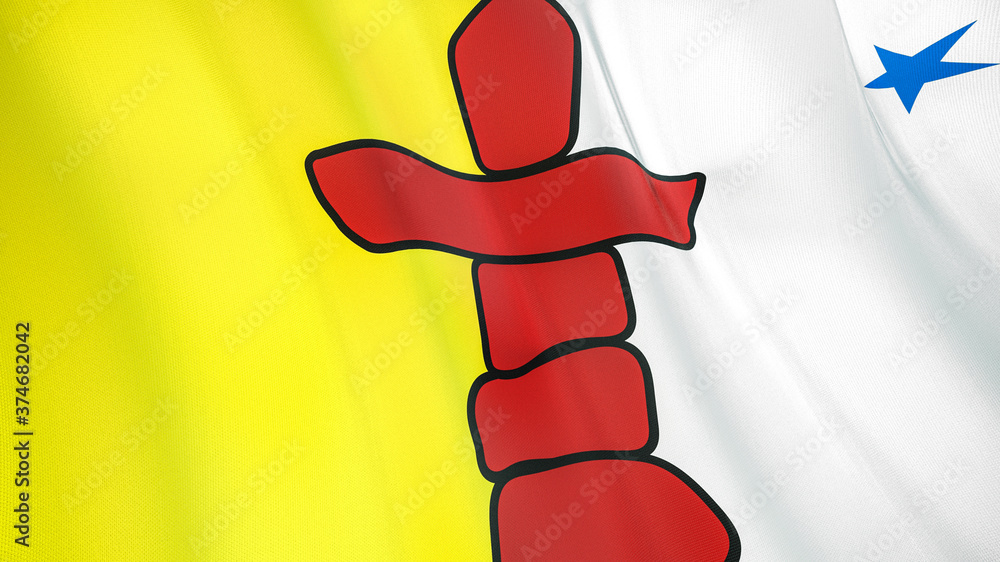 The flag of Nunavut. Waving silk flag of Nunavut. High quality render ...