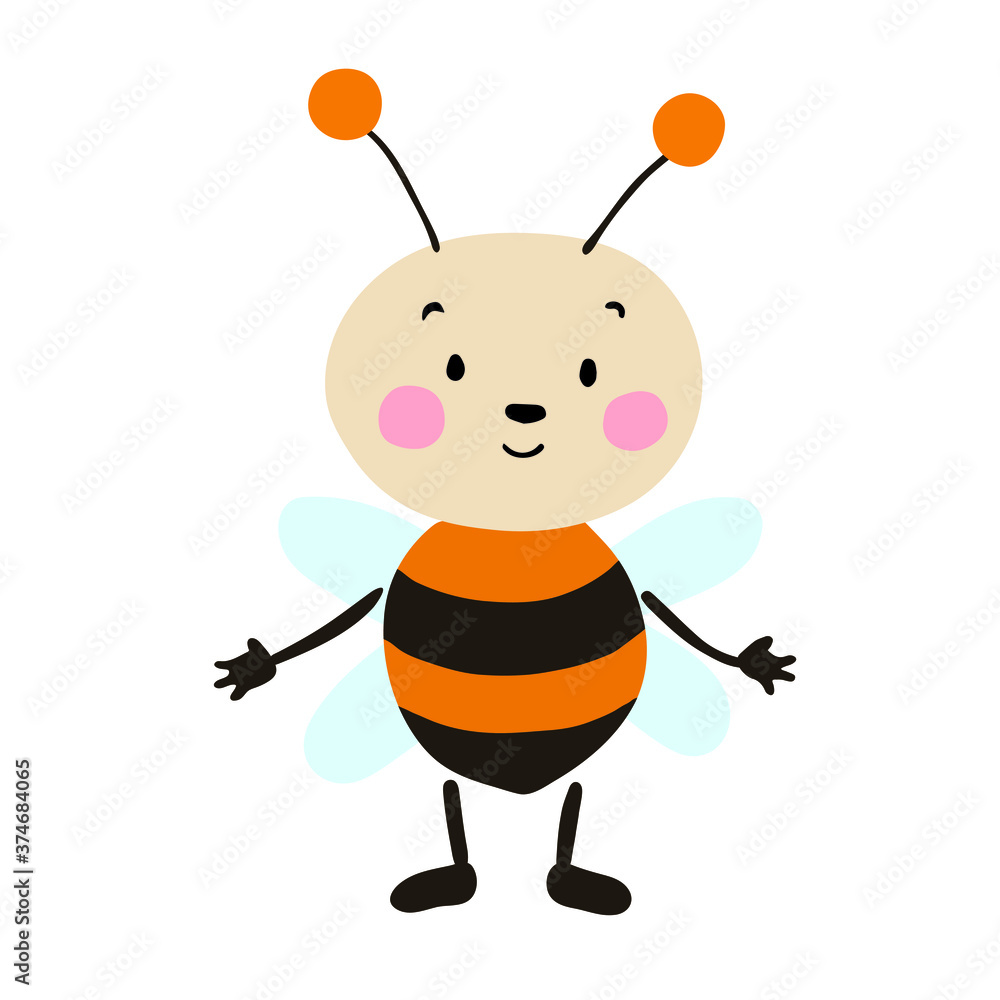 Vector illustration of a bee in a cute kind childish style. Hand drawn ...