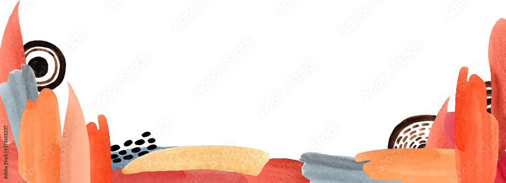 Abstract border shapes, splashes, strokes. Hand drawn watercolor modern ...