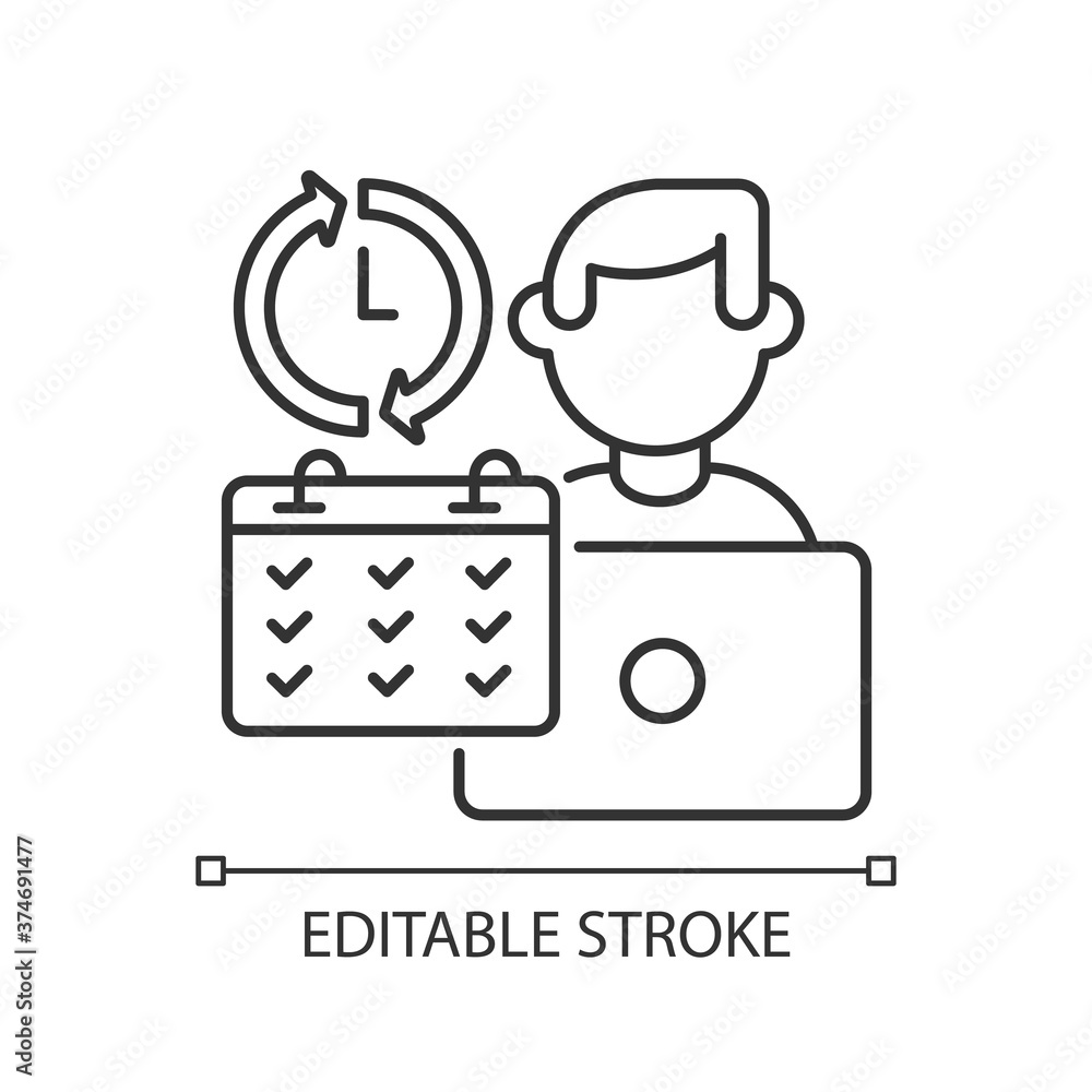 Full time job linear icon. Busy working schedule. Full employment thin ...