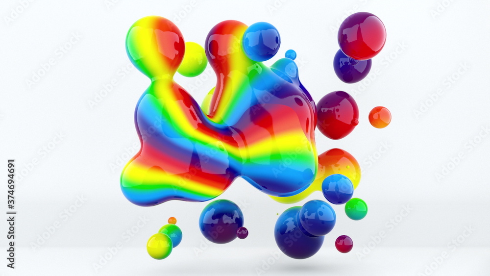 Abstract geometric art with floating liquid blobs, computer generated ...