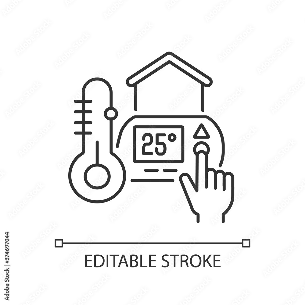 Thermostat setting linear icon. Water heater. Air conditioner ...