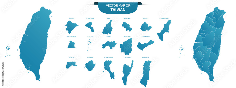 blue colored political maps of Taiwan isolated on white background 素材庫 ...