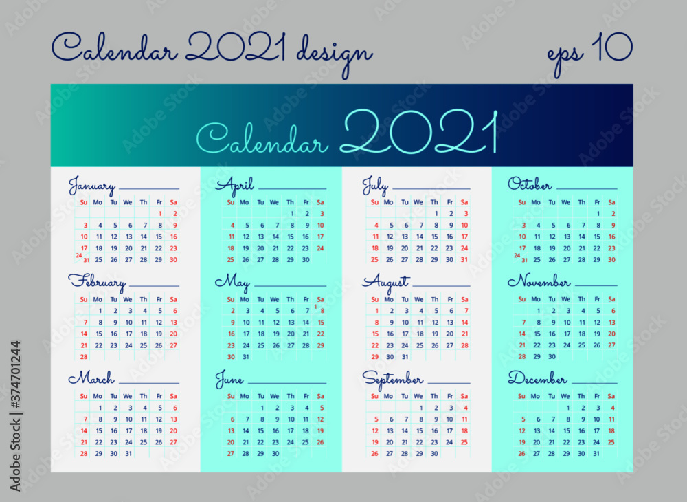 Creative calendar of 2021 year in light white and blue background ...