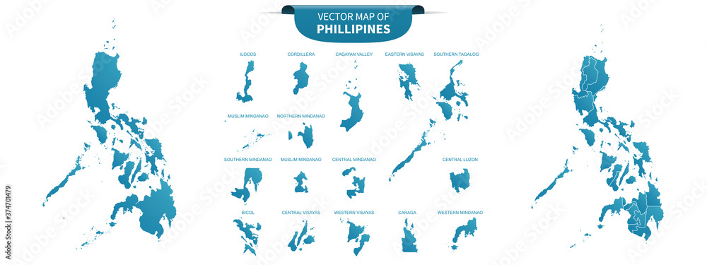blue colored political maps of Philipines isolated on white background ...