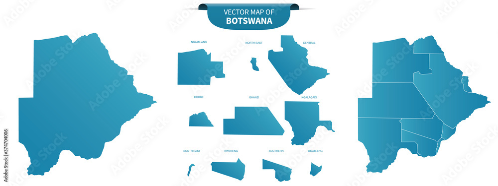 blue colored political maps of Botswana isolated on white background ...