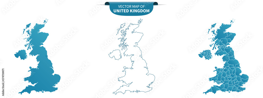 blue colored political maps of UK isolated on white background Stock ...