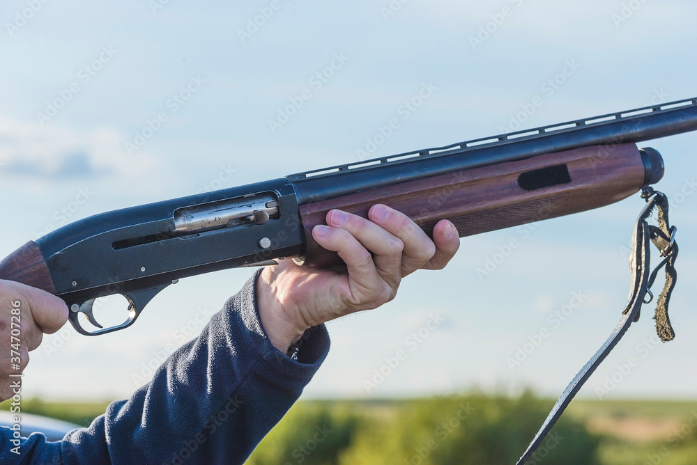 Hunter shooting with hunting rifle. Men's hands whit hunting gun ...