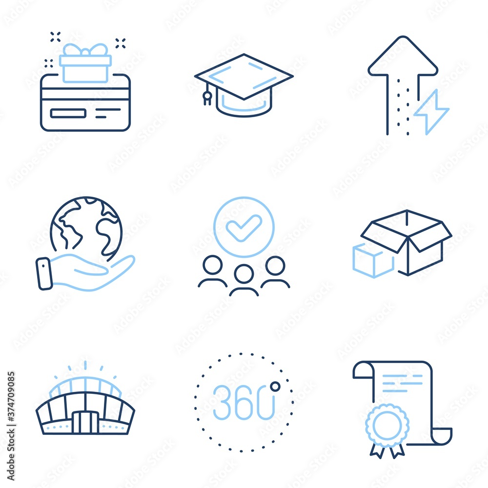 Energy growing, Loyalty card and Graduation cap line icons set. Diploma ...