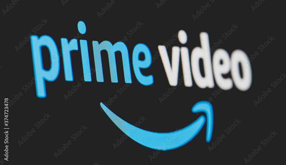 Prime Video logo on black background - real macro shot of a computer ...