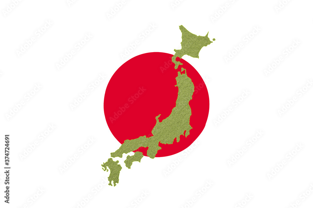 The flag of Japan on the background of powdered matcha latte in the ...