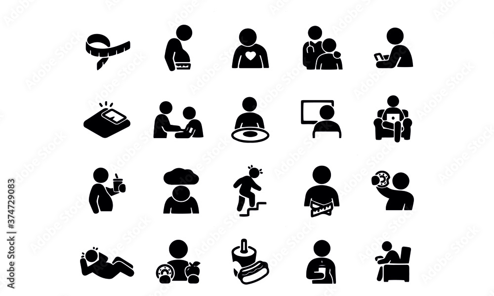 Obesity Icons vector design,Overweight people icons set. Outline set of ...