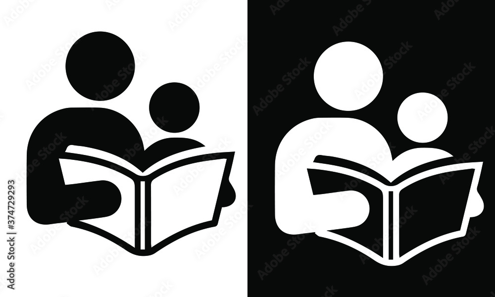 reading and children icon on black and white vector design Stock Vector ...