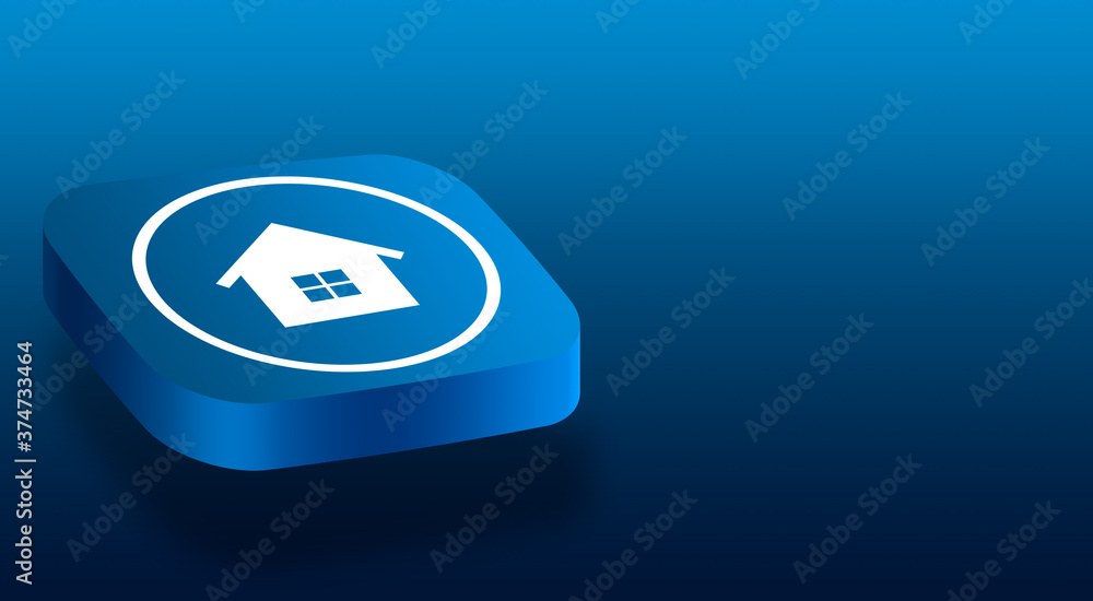 3d button with a house icon. Icon on a volumetric platform. Home, smart ...