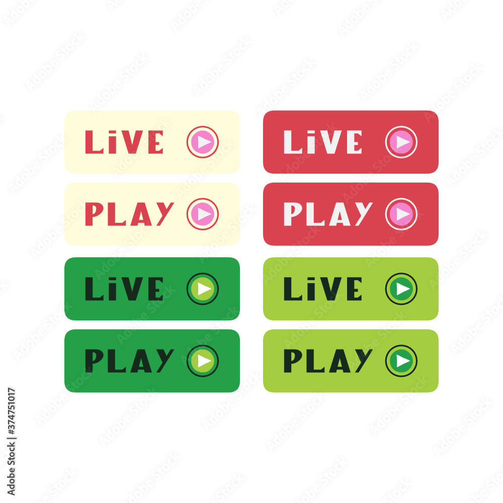 new set of play and live video button icon or symbol editable vector ...