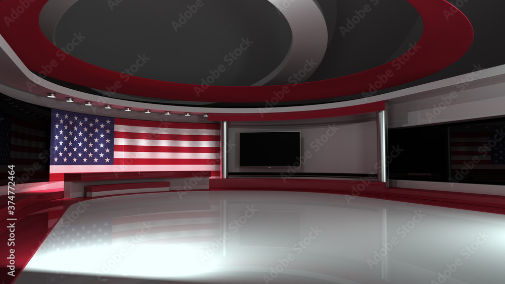 USA flag. TV studio. USA flag studio. USA flag background. Background ...