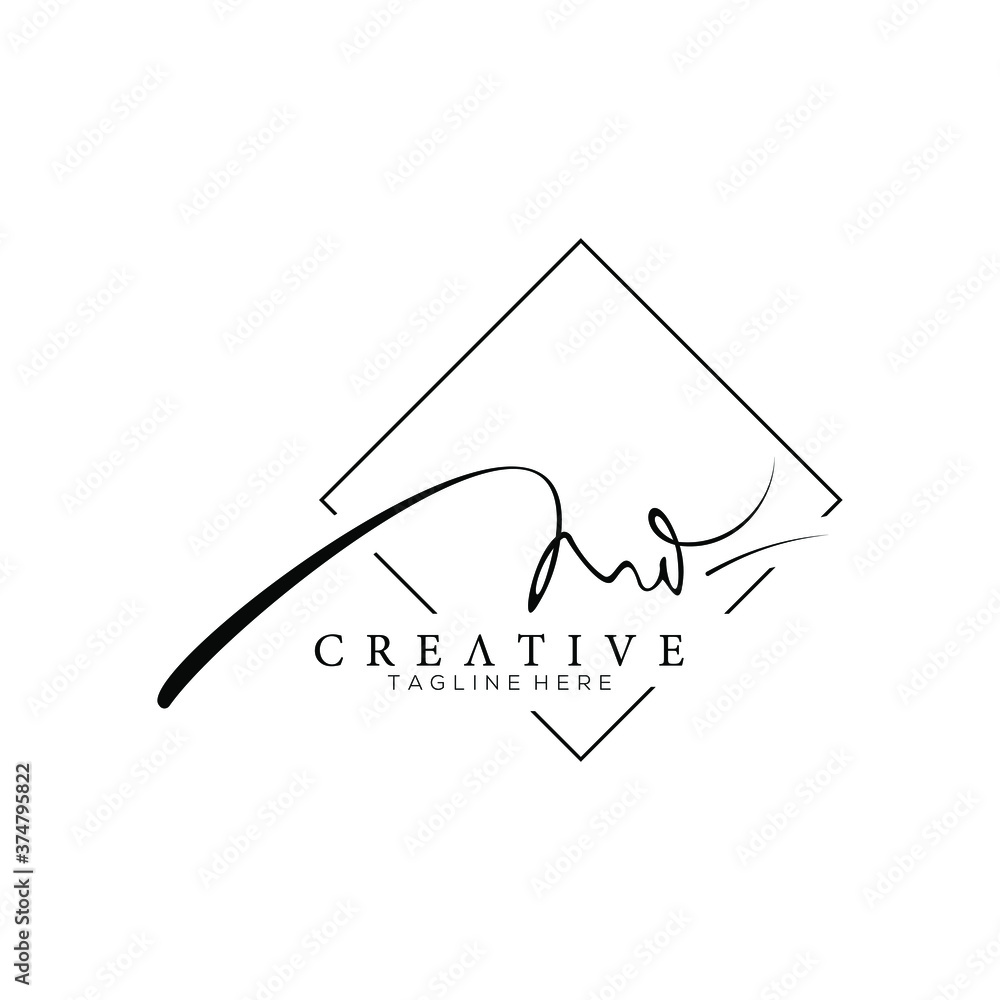 Stylish Silhouette Signature Letter M Logo Design with Square Line ...