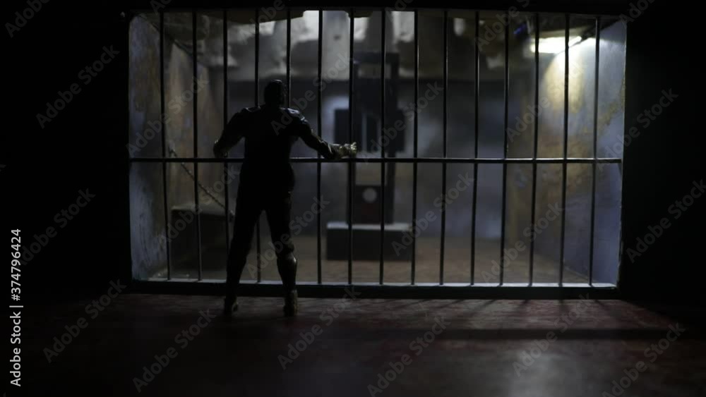 Execution concept. Death penalty guillotine miniature inside old prison ...