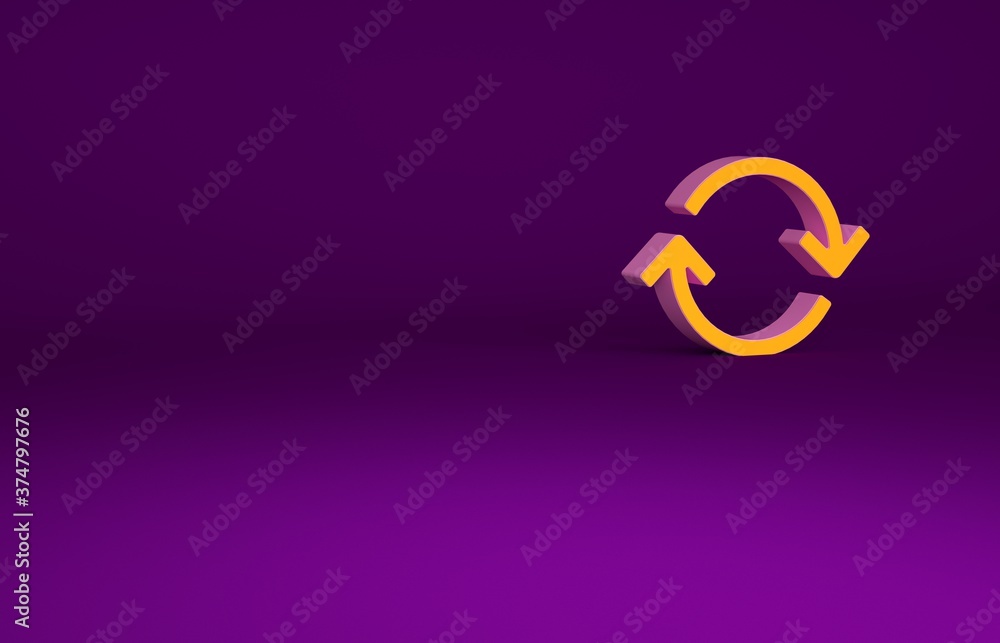 Orange Refresh icon isolated on purple background. Reload symbol ...