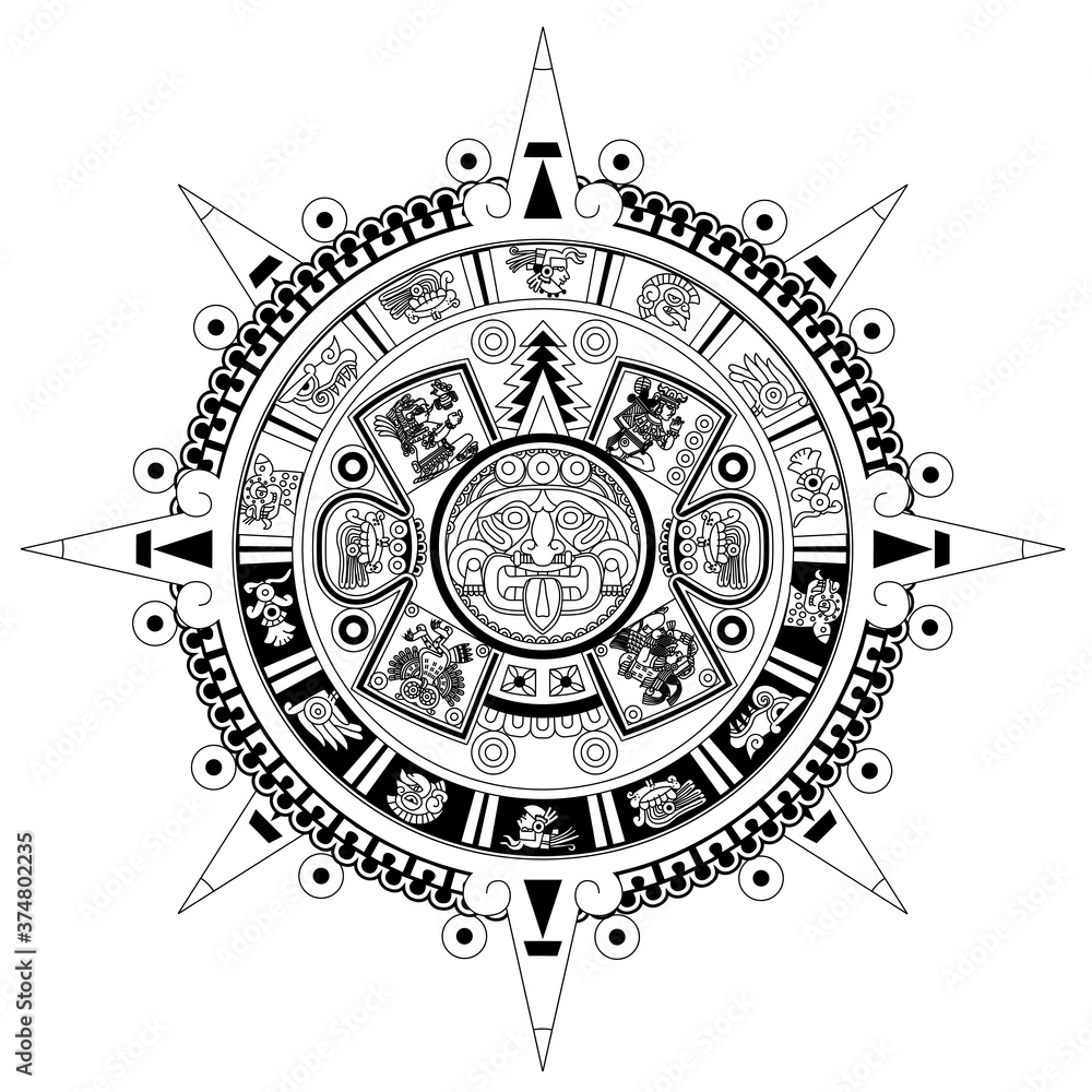 Aztec maya tribal tattoo design. Stylized warrior face and decorate ...
