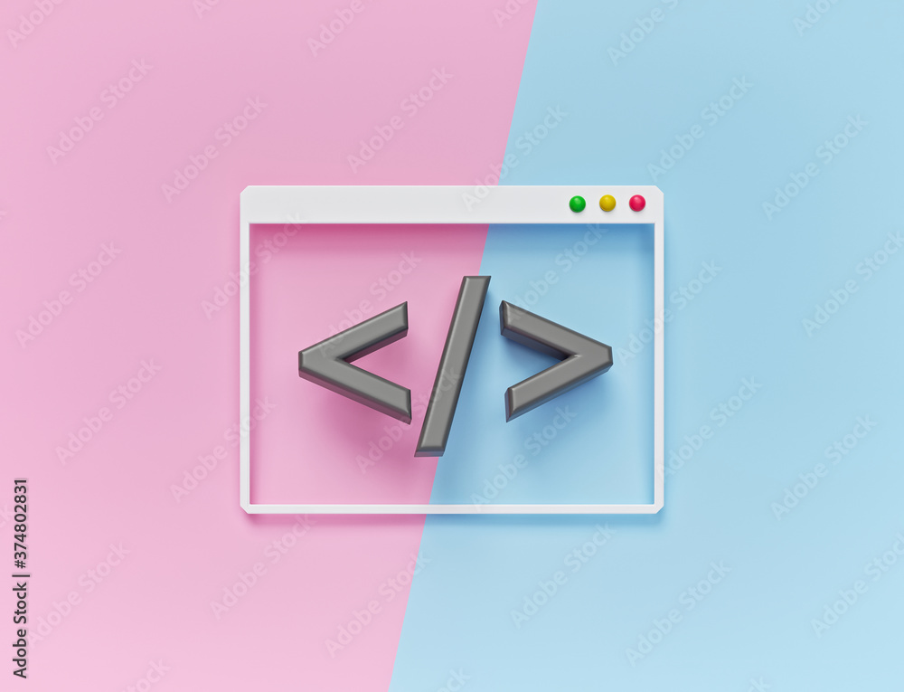 Developer coding icon in computer window. Computer programming concept ...