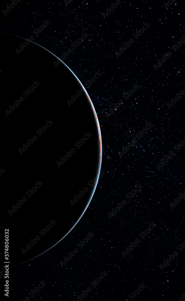 Dawn on the blue planet Earth in space. Sunset panorama, Eclipse ...