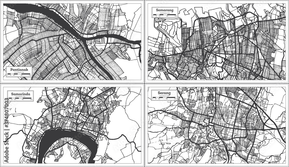 Pontianak Indonesia City Map in Black and White Color. Outline Map ...