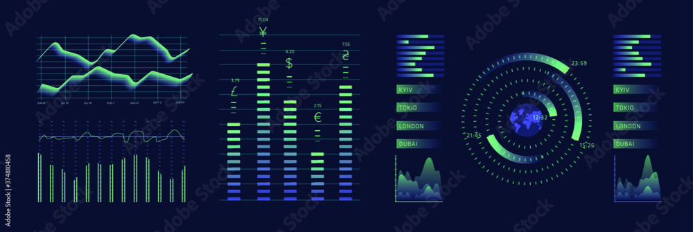 Infographic dashboard template with charts, diagrams elements ...