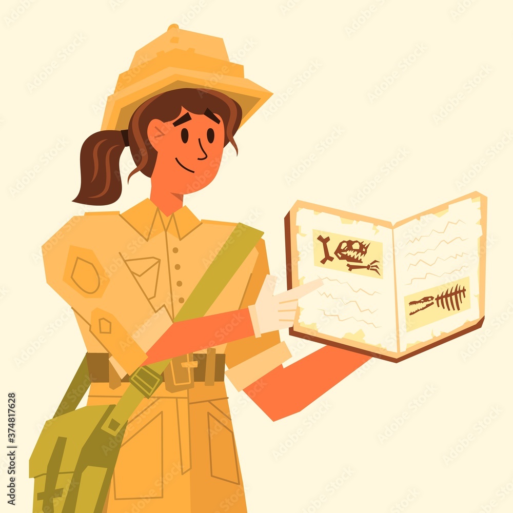 Cartoon character woman historian tells a story Stock Vector | Adobe Stock