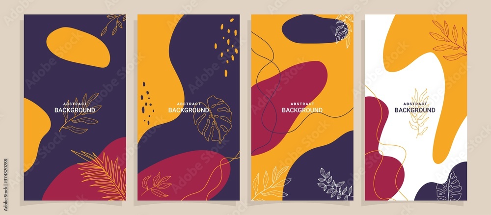 Set of editable vector story templates. Layouts with hand drawn organic ...