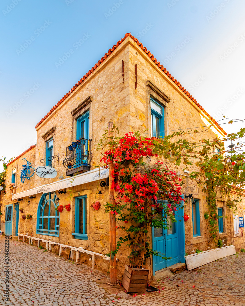 Alacati street view in Alacati Town. Alacati is populer historical ...