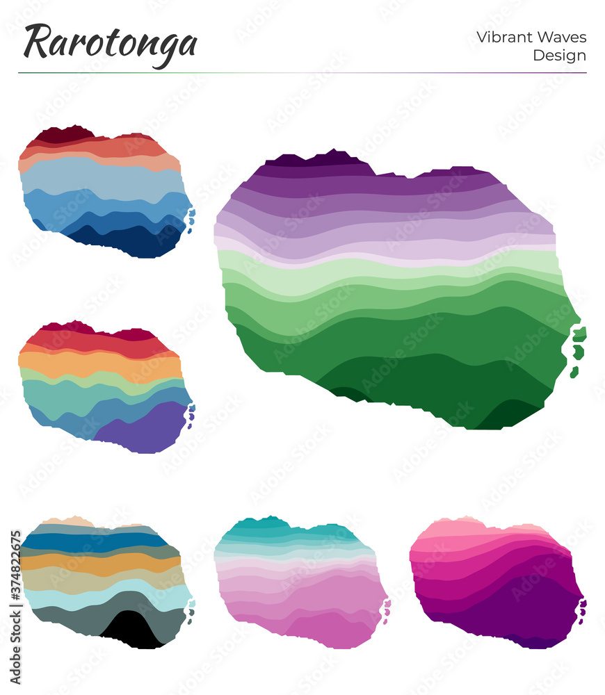 Set of vector maps of Rarotonga. Vibrant waves design. Bright map of ...