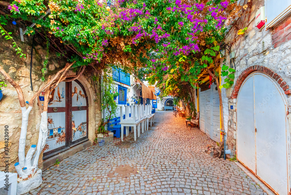 Alacati street view in Alacati Town. Alacati is populer historical ...